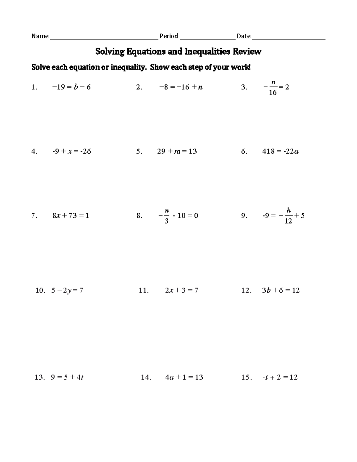 Ivee Thurston - Unit 8 Lesson 13 Equations and Inequaliy Review - MATH ...