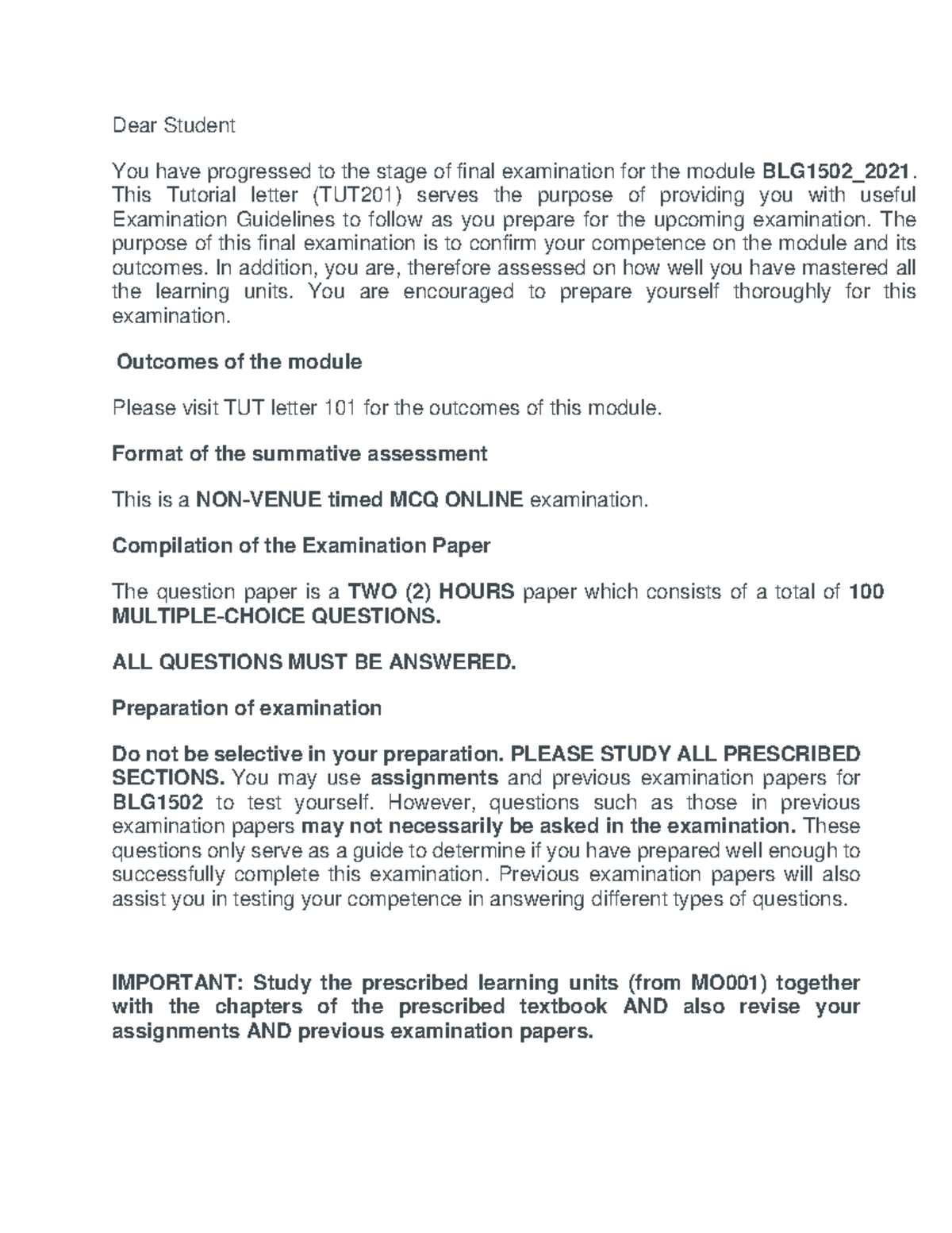 BLG1502 EXAM Guidelines 10 2021 and notes - BLG1502 - Unisa - Studocu