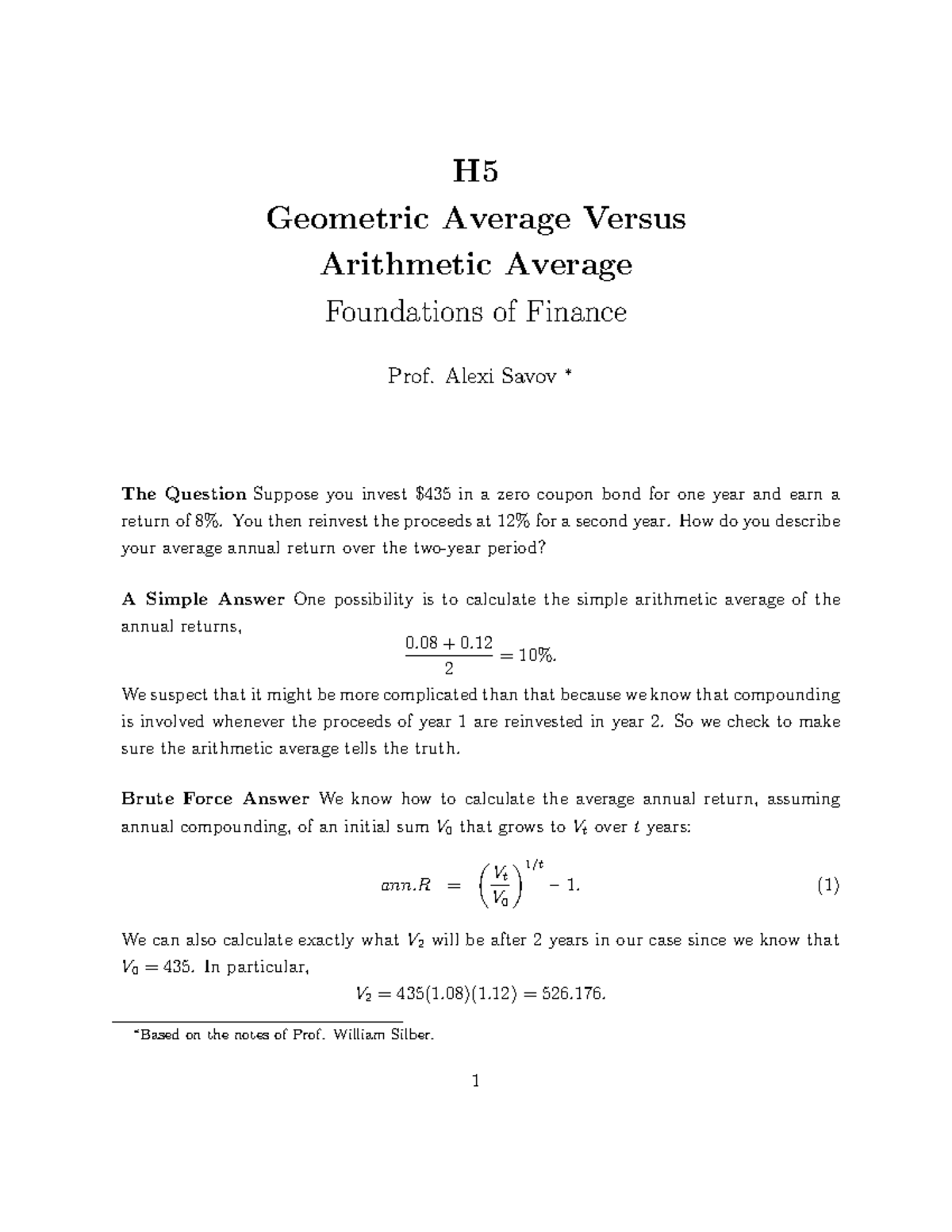 H5 - Lecture notes 2 - H Geometric Average Versus Arithmetic Average ...