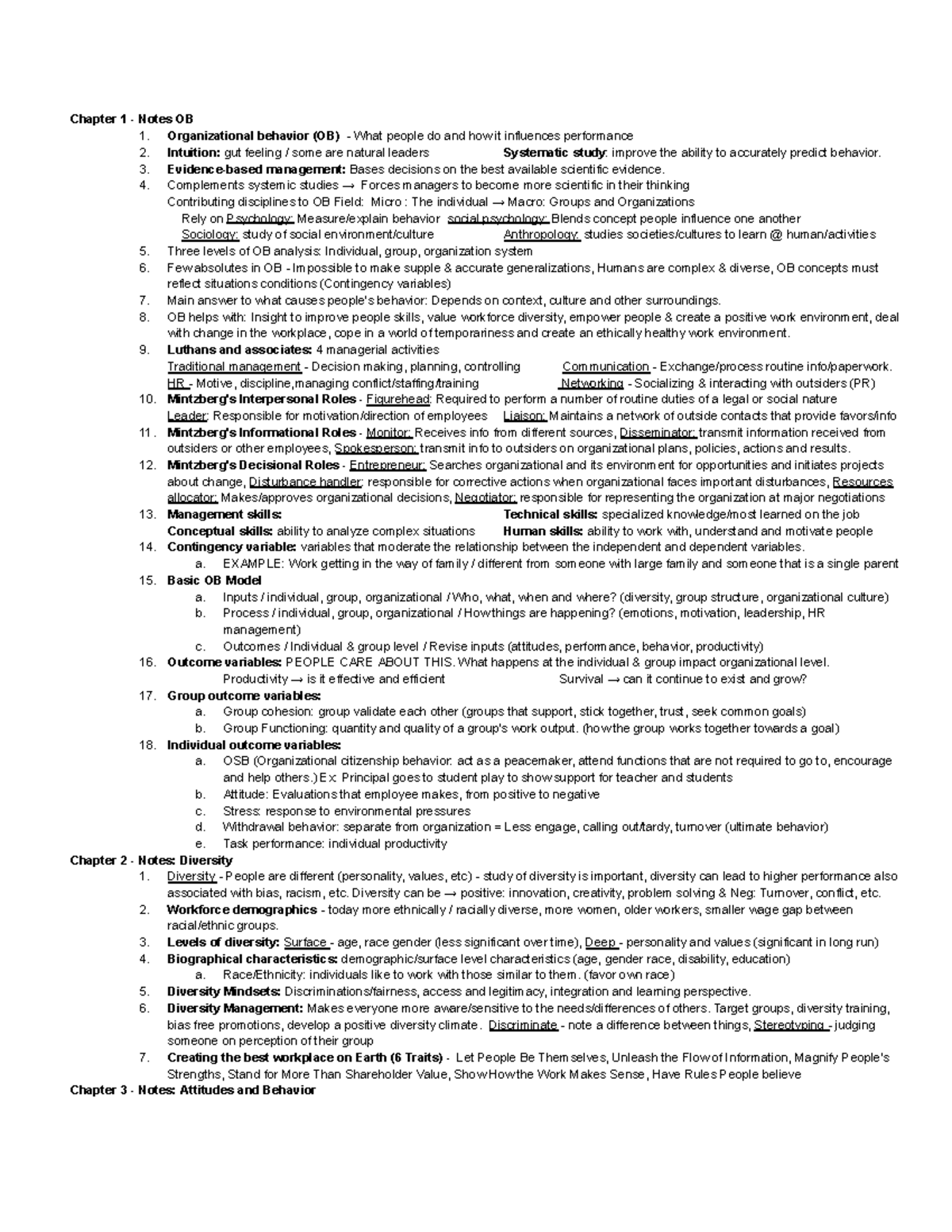 EXAM 1 Notes (CH. 1-4) - study guide - Chapter 1 - Notes OB 1 ...