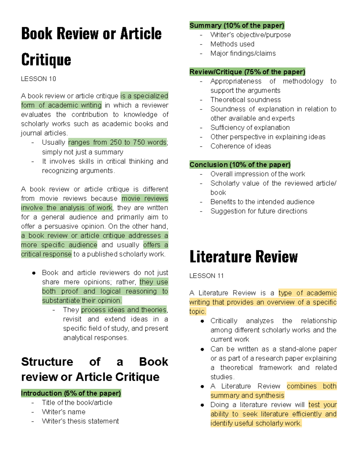 Rws reviewer - Book Review or Article Critique LESSON 10 A book review ...