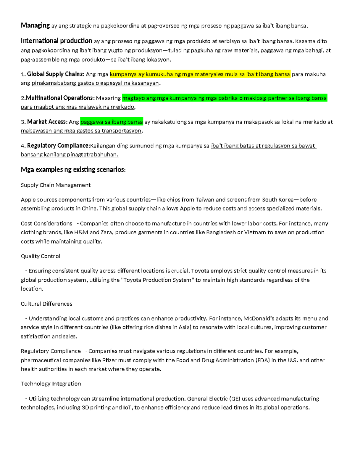 Managing international production - Managing ay ang strategic na ...