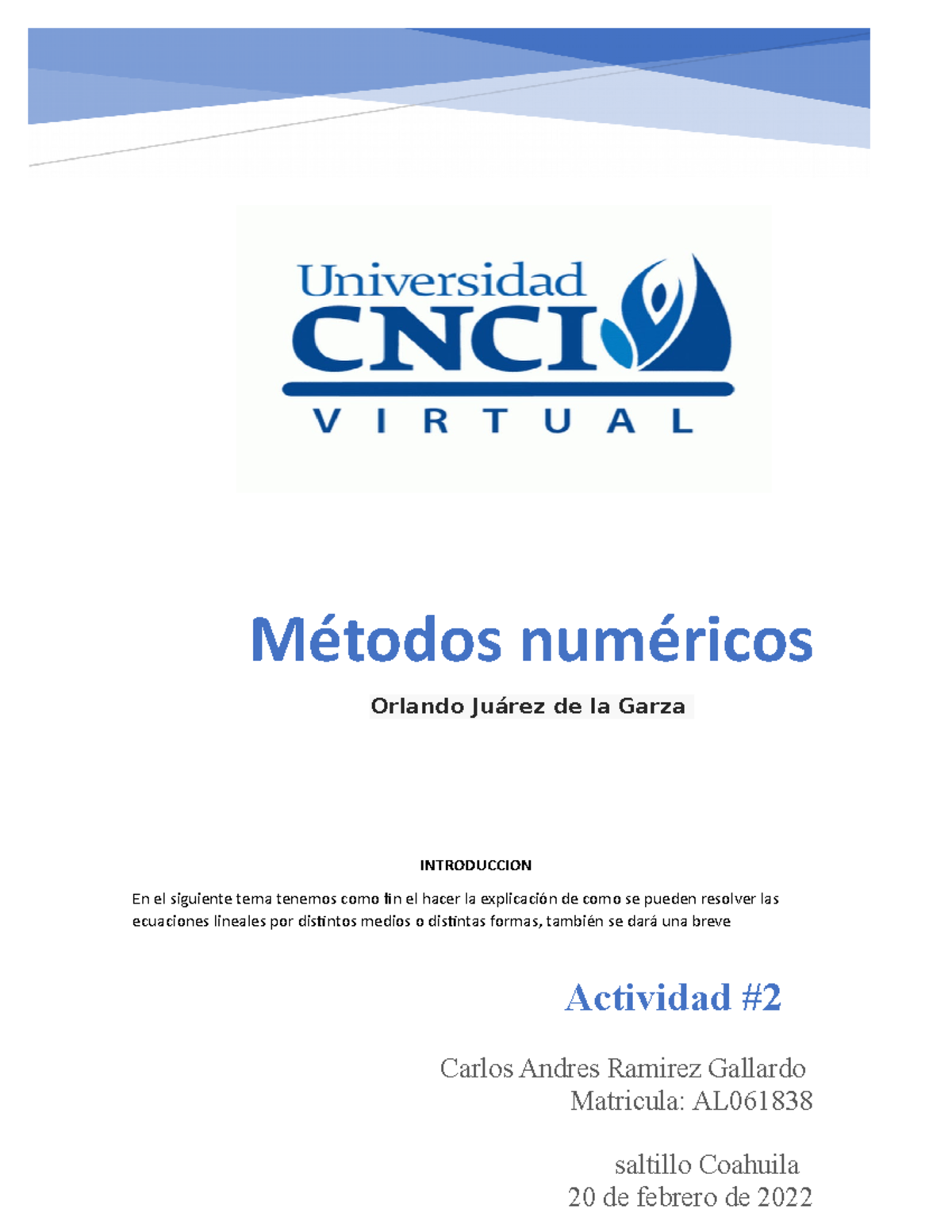 Actividad #2 metodos numericos - Métodos numéricos - INTRODUCCION En el ...