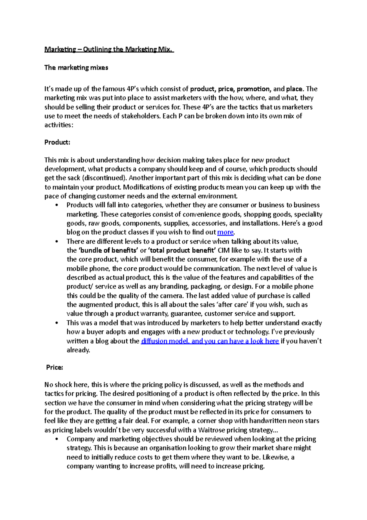 Outlining the Marketing Mix L6 - The marketing mixes It’s made up of ...