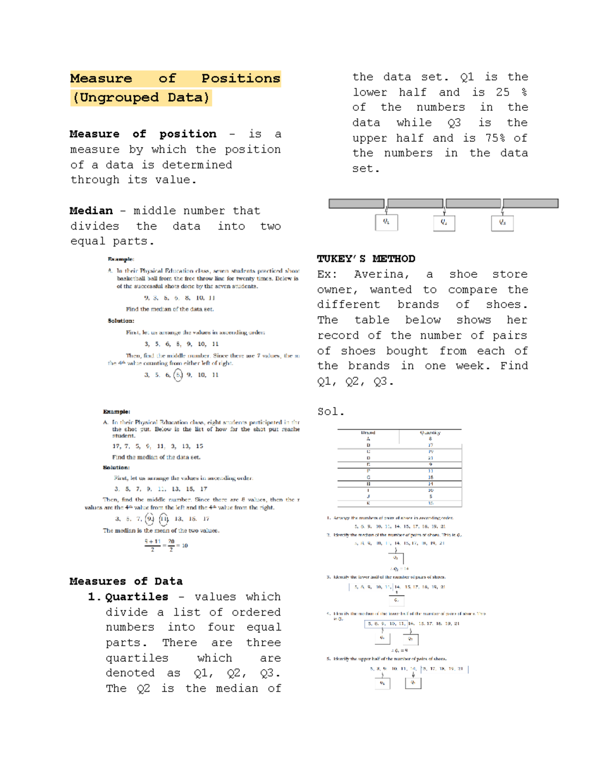MATH-4Q- Reviewer - Measure of Positions (Ungrouped Data) Measure of ...