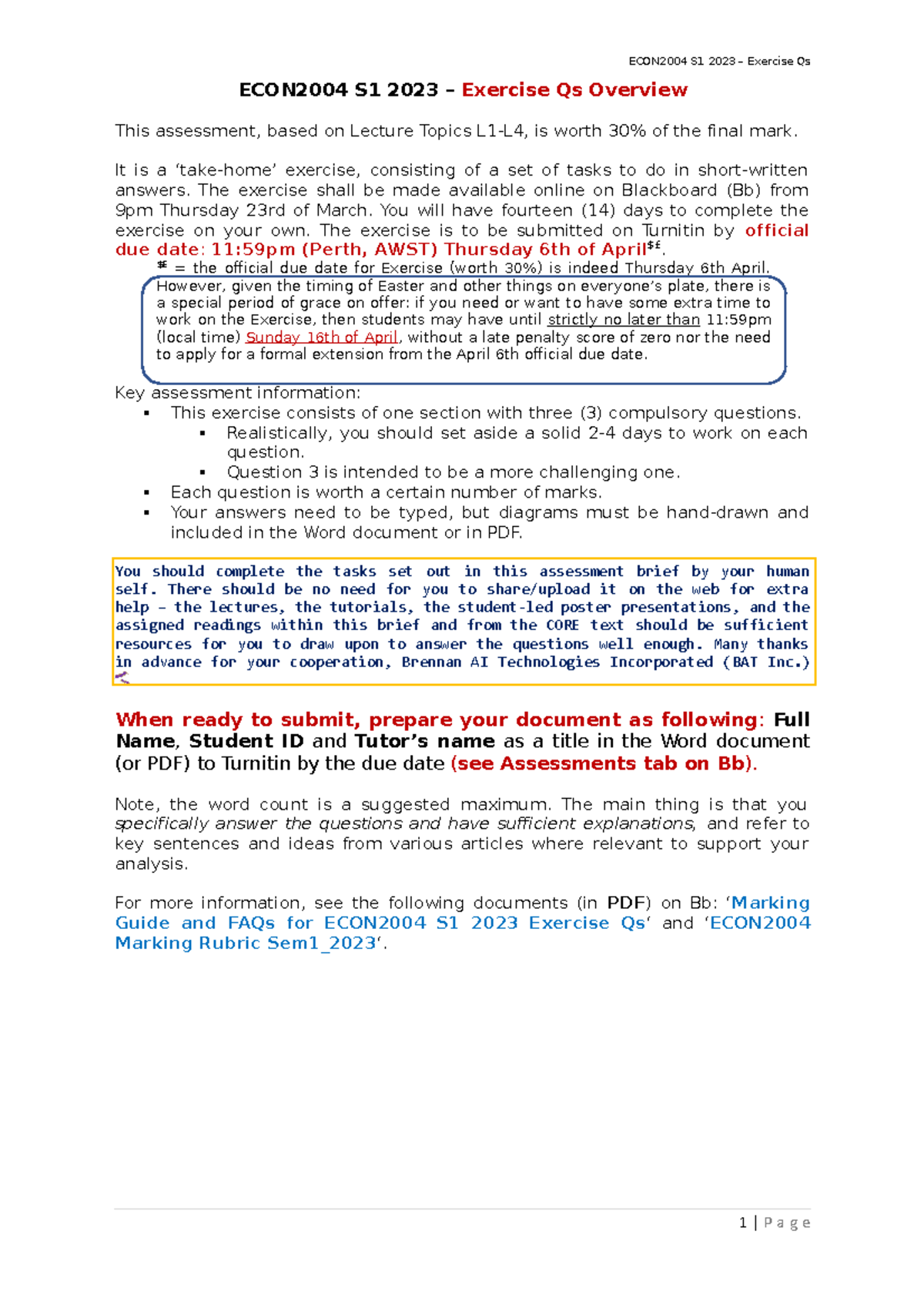 Exercise Qs for ECON2004 S1 2023 (23-March-2023) - ECON2004 S1 2023 ...