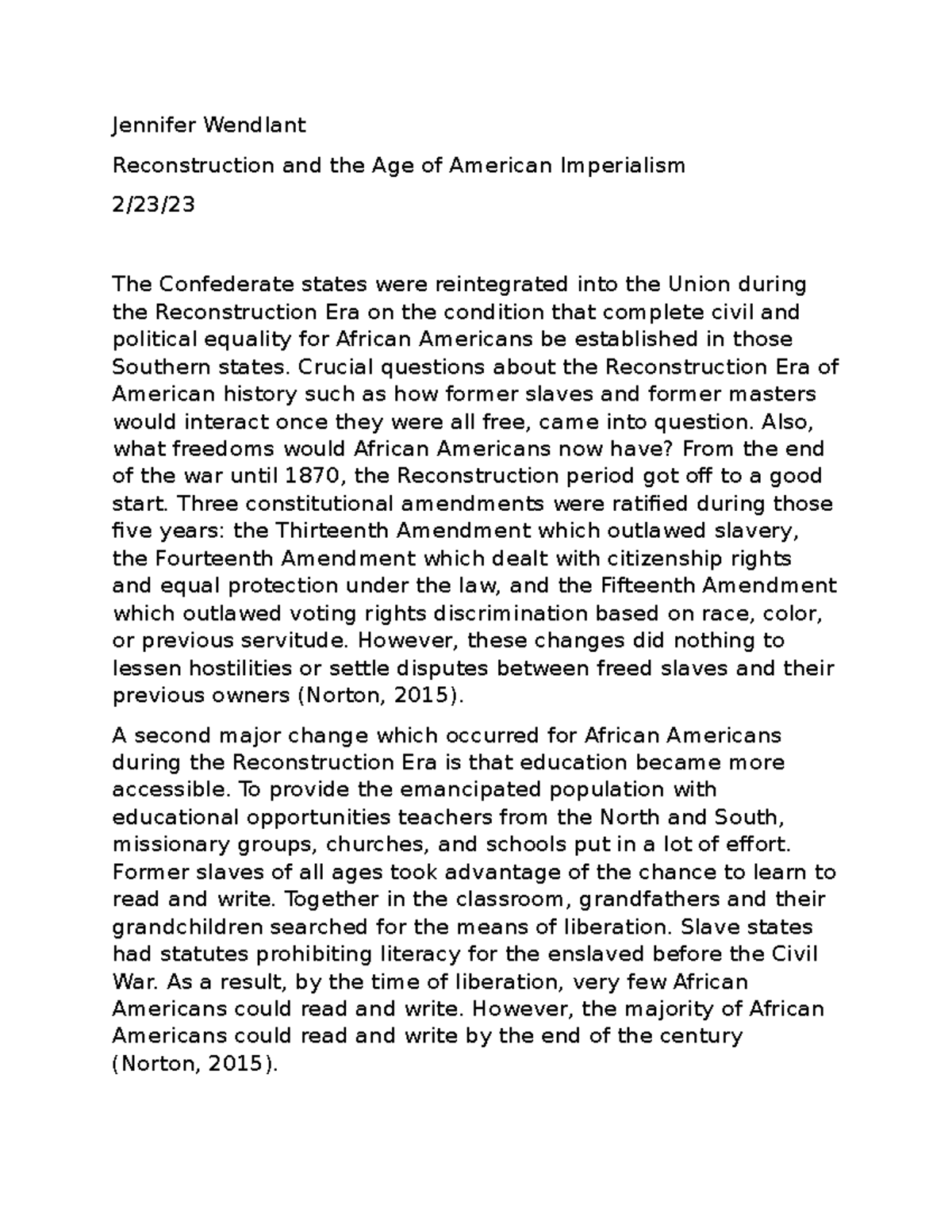 BVM Task 3 - Survey of US History Task 3 - Jennifer Wendlant ...