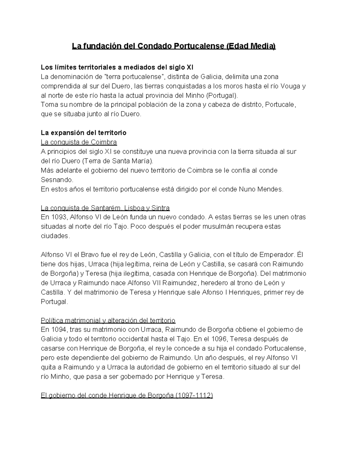 Tema 2 - Apuntes 2 - La fundación del Condado Portucalense (Edad Media ...
