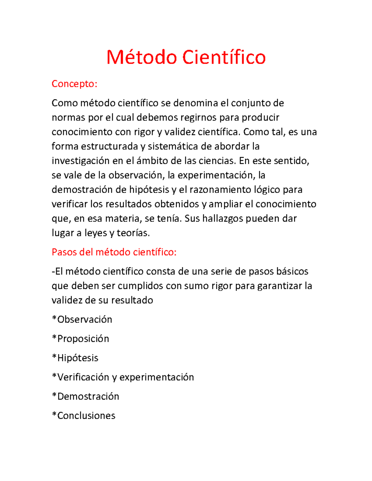 Método Científico Y EJEMPLOS - Método Científico Concepto: Como método ...