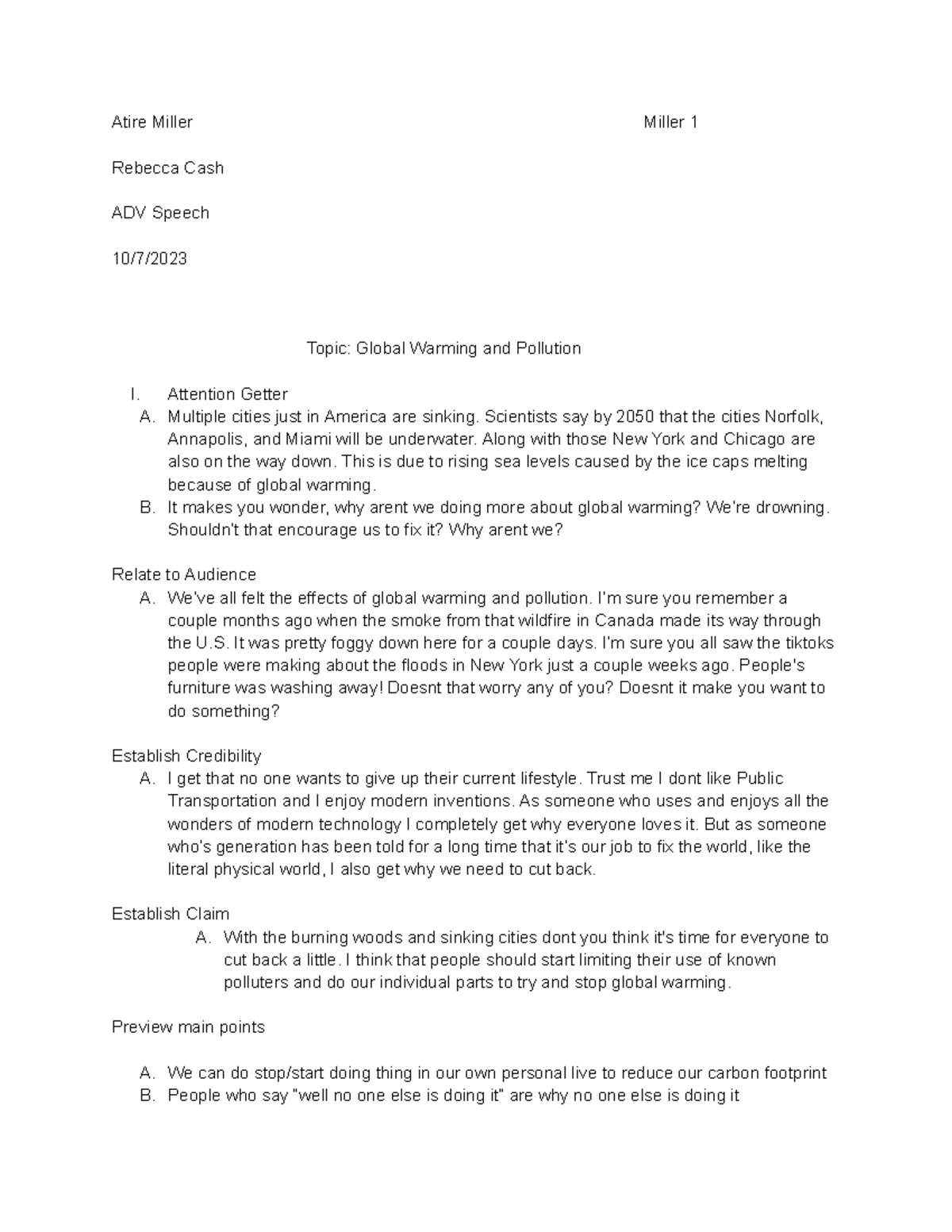 Invitational Speech - Atire Miller Miller 1 Rebecca Cash ADV Speech 10 ...