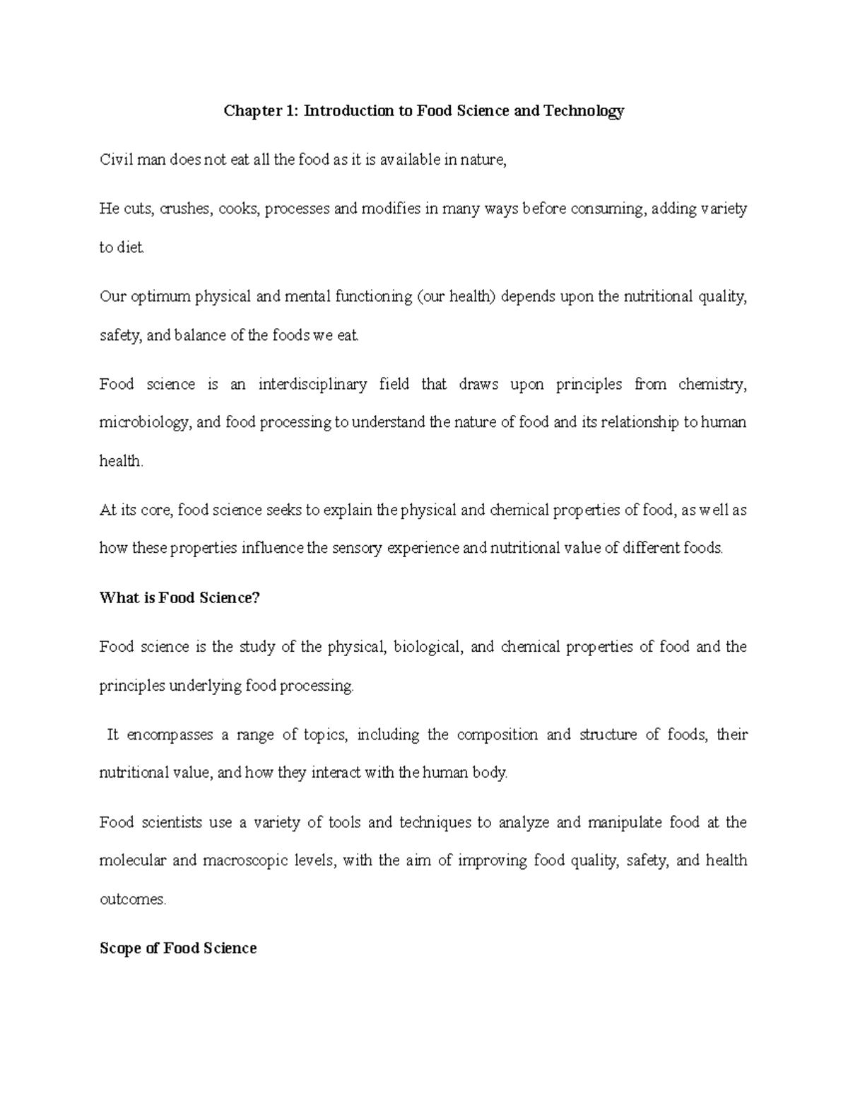 Food science Certficate. Teachers Notes. 01 - Chapter 1: Introduction ...