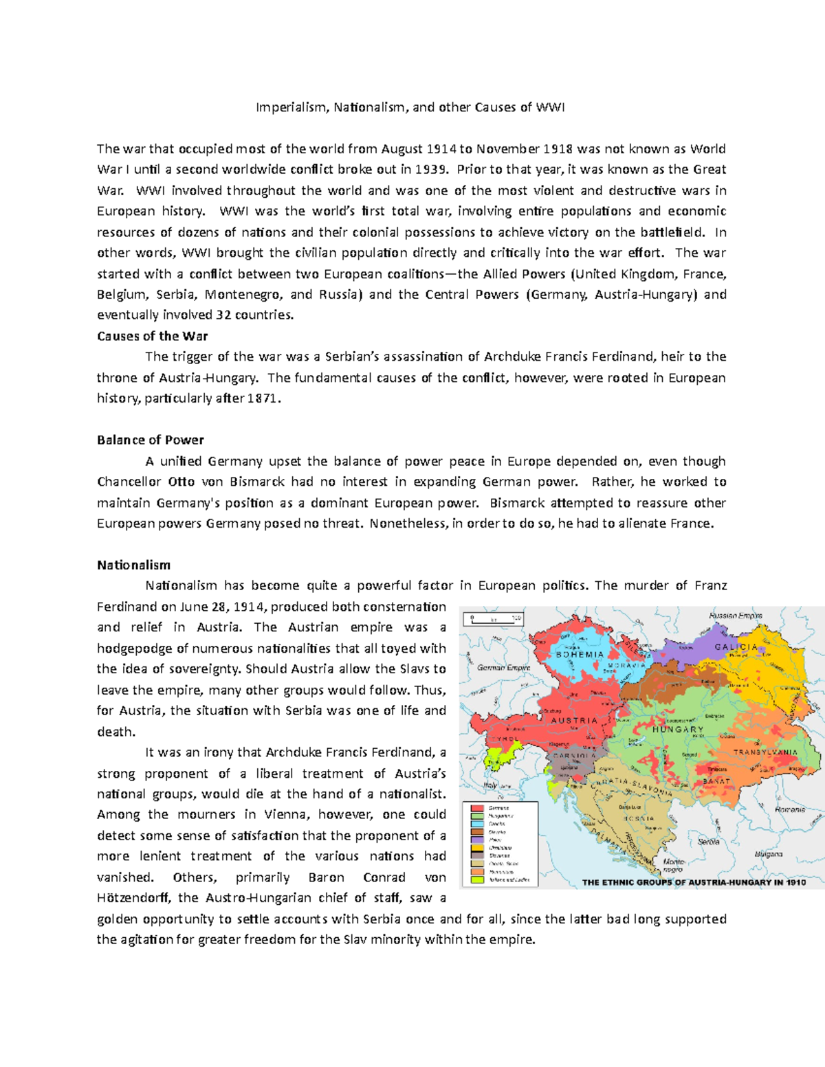 Imperialism, Nationalism, and WW I - Imperialism, Nationalism, and ...