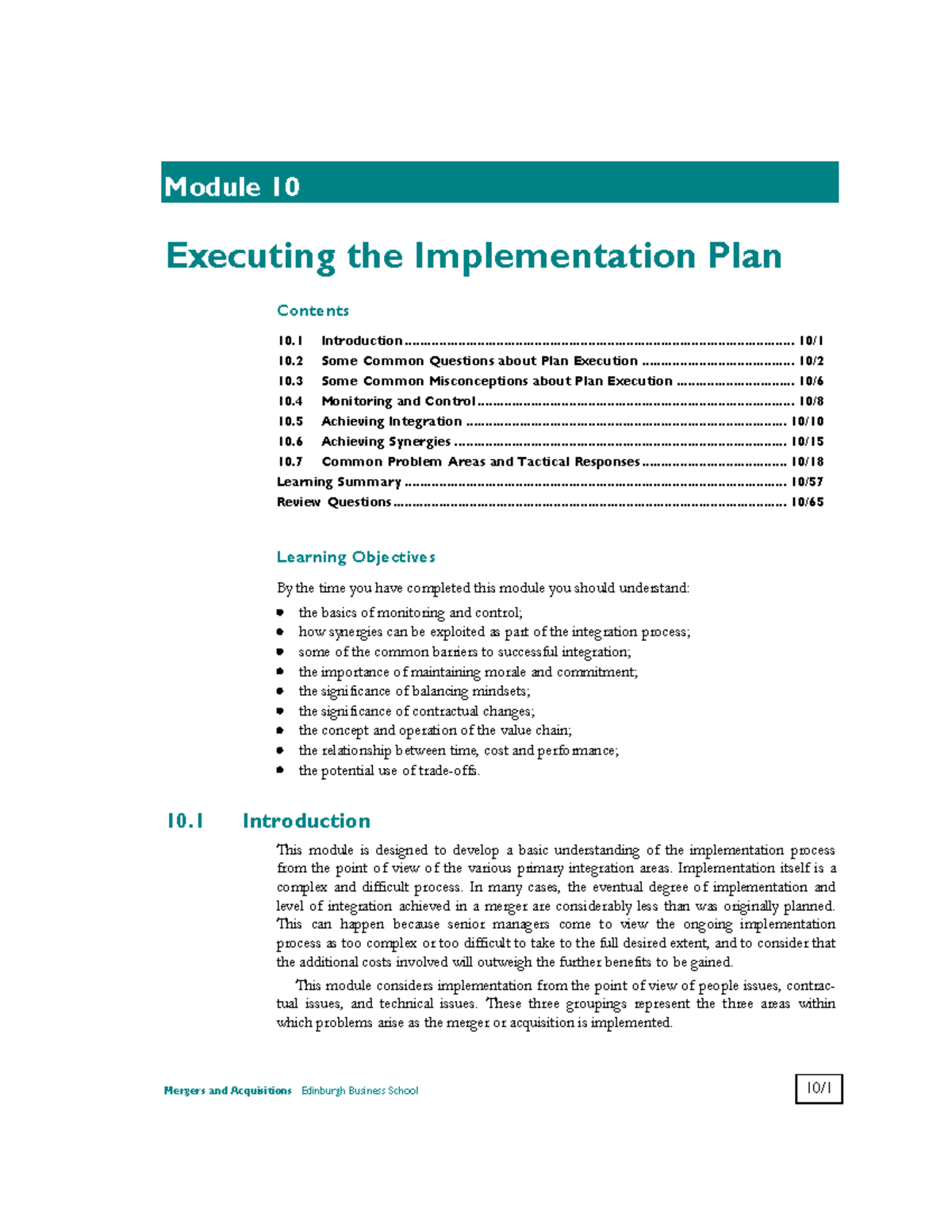 10.3 Executing Implementation Plan - Mergers and Acquisitions Edinburgh ...