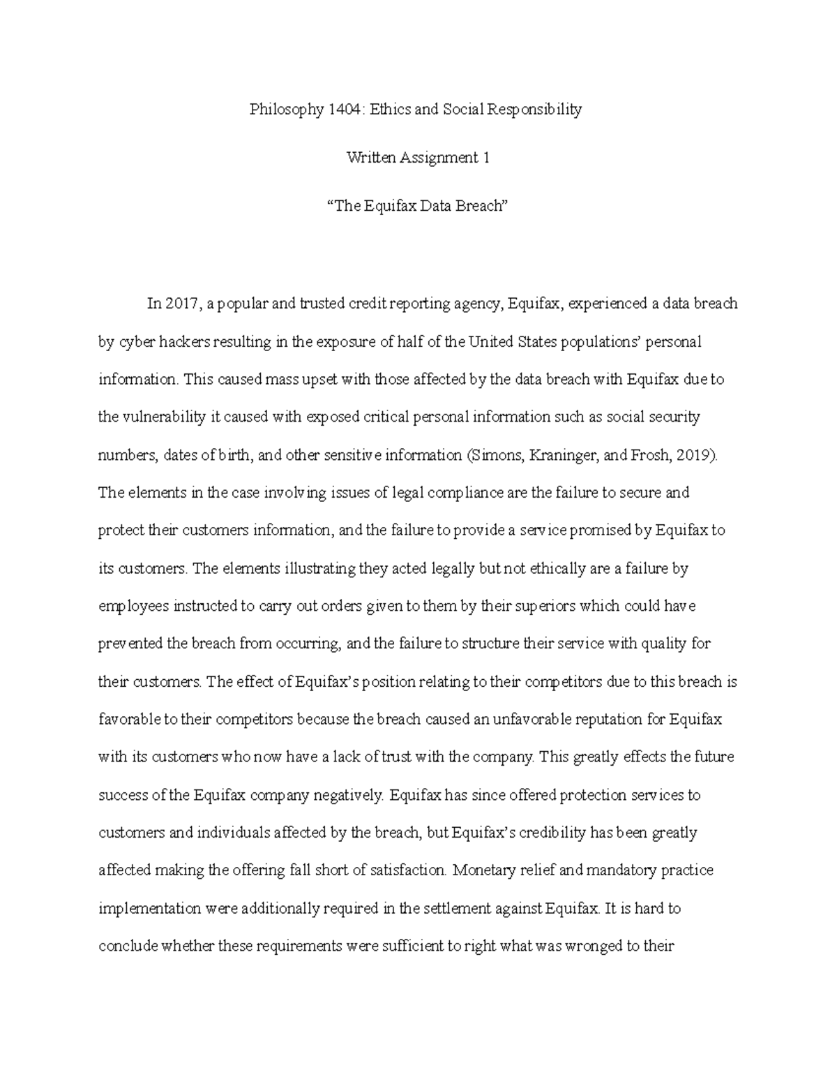 PHIL Written 1 - assignment - Philosophy 1404: Ethics and Social ...