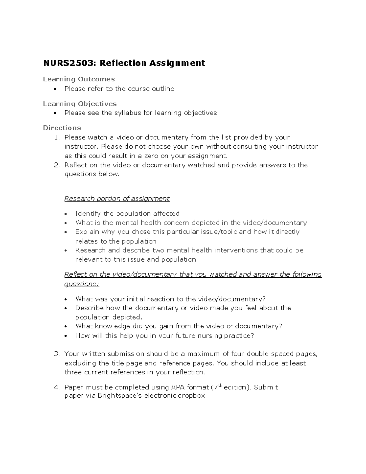 NURS2503 Mental Health Reflection Winter 2022 (1) (2) - NURS2503 ...
