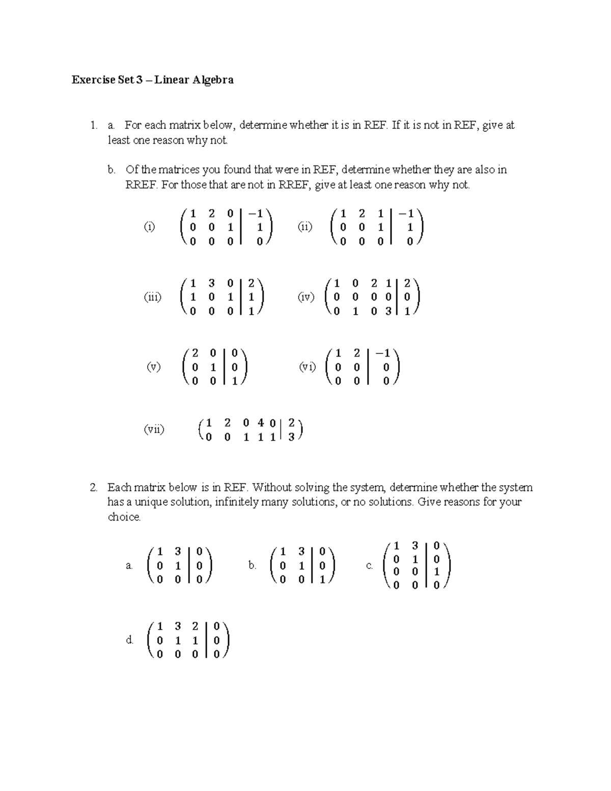 Ex set 3 - linear algebra practice - Exercise Set 3 – Linear Algebra 1 ...