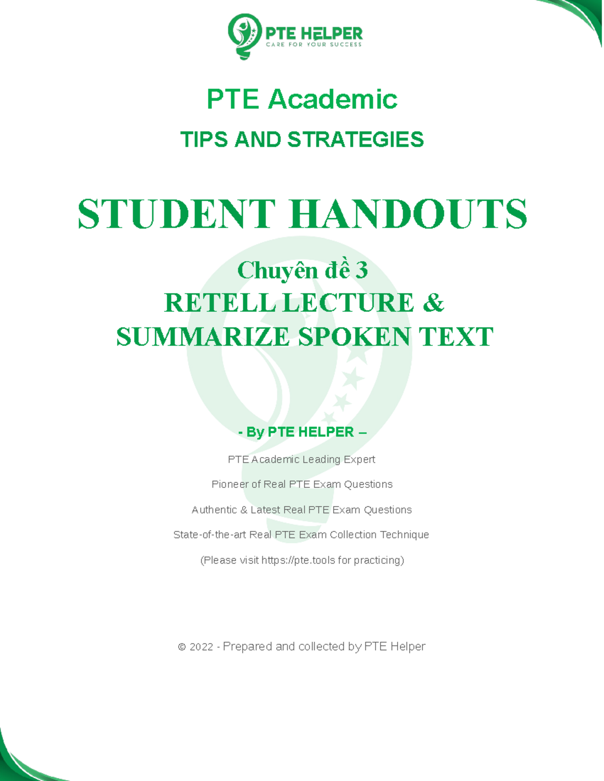 Student Handouts Tips Strategies Chuyên đề 3 - Retell Lecture Summarize Spoken Text - PTE ...
