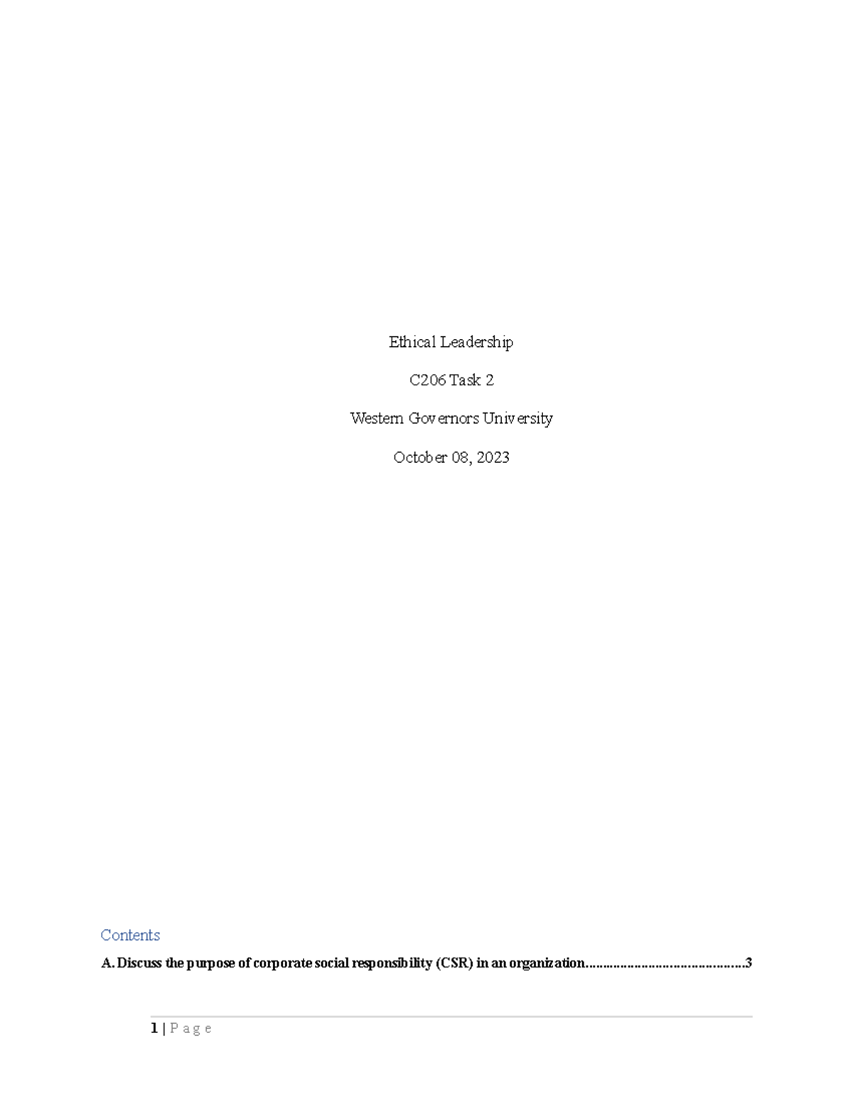 C206 Task 2 - September/October 2023 - Ethical Leadership C206 Task 2 ...