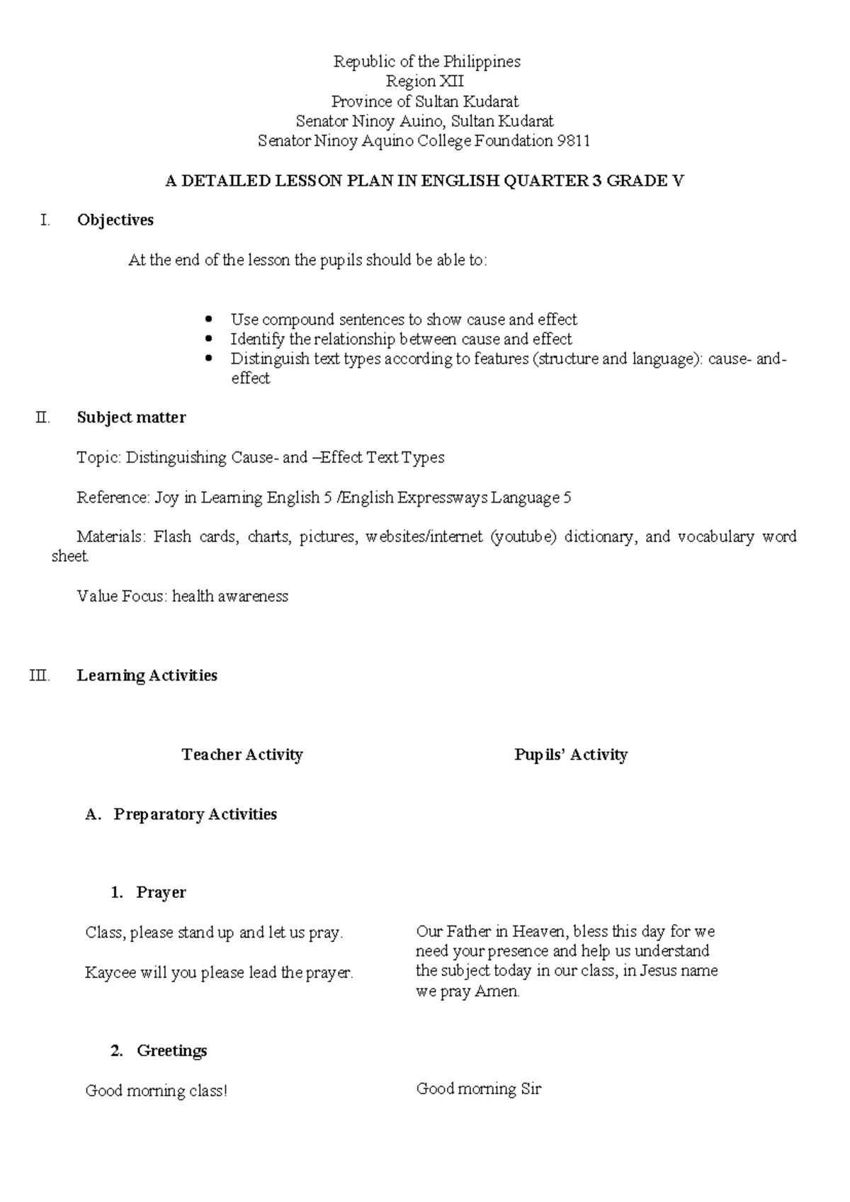 A Detailed Lesson PLAN IN Science Grade III jarrell - Republic of the ...