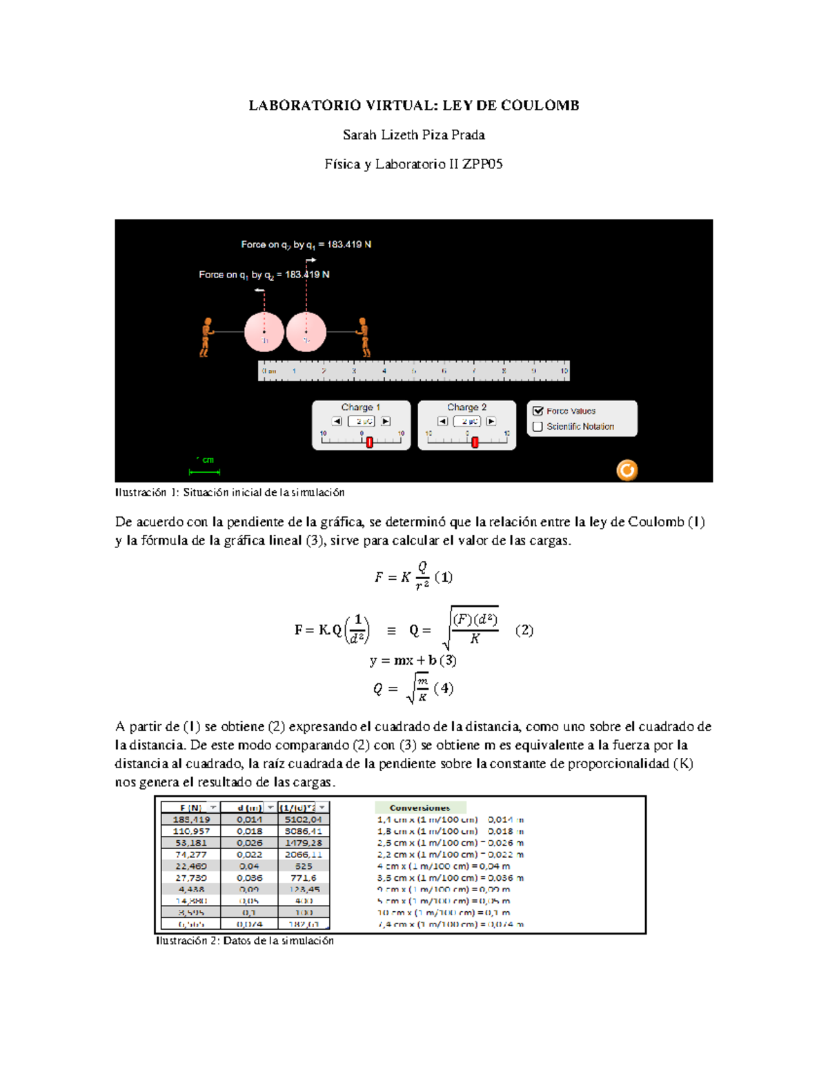Laboratorio Virtual Ley de Coulomb - LABORATORIO VIRTUAL: LEY DE COULOMB Sarah Lizeth Piza Prada ...