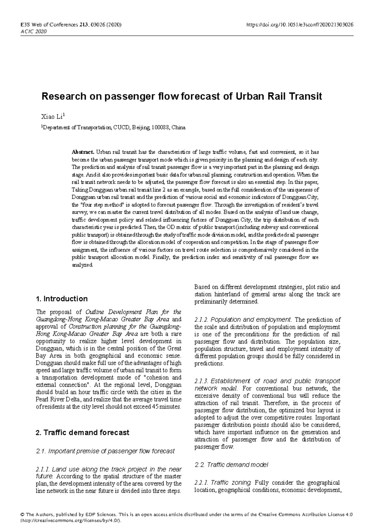 Research On Passenger Flow Forecast Of Urban Rail Urban Rail Transit Has The Characteristics