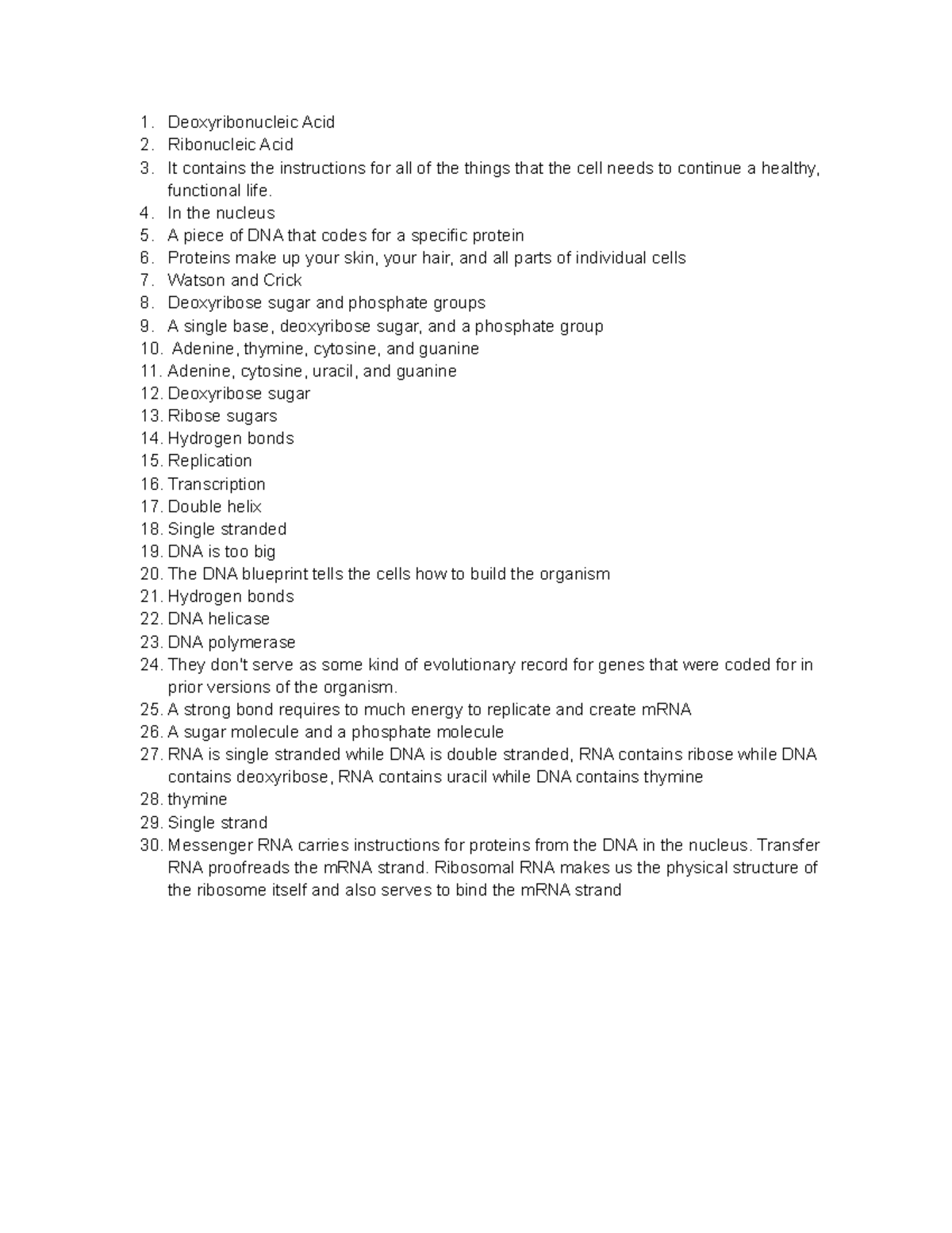 DNA and RNA Worksheet - Biology - Deoxyribonucleic Acid Ribonucleic ...