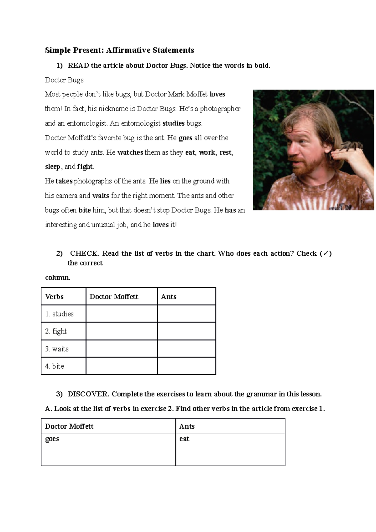 Simple Present Passage - Simple Present: Affirmative Statements READ ...