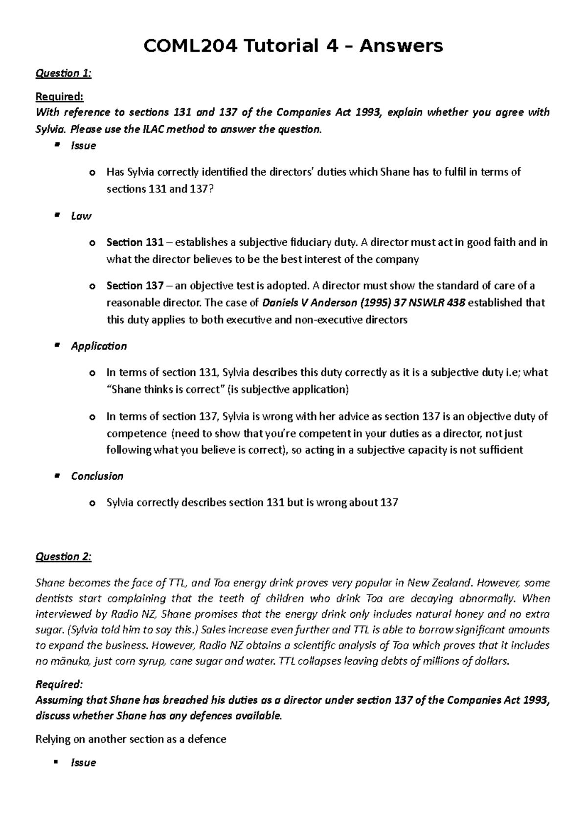 COML204 Tutorial 4 Answers - COML204 Tutorial 4 – Answers Question 1 ...