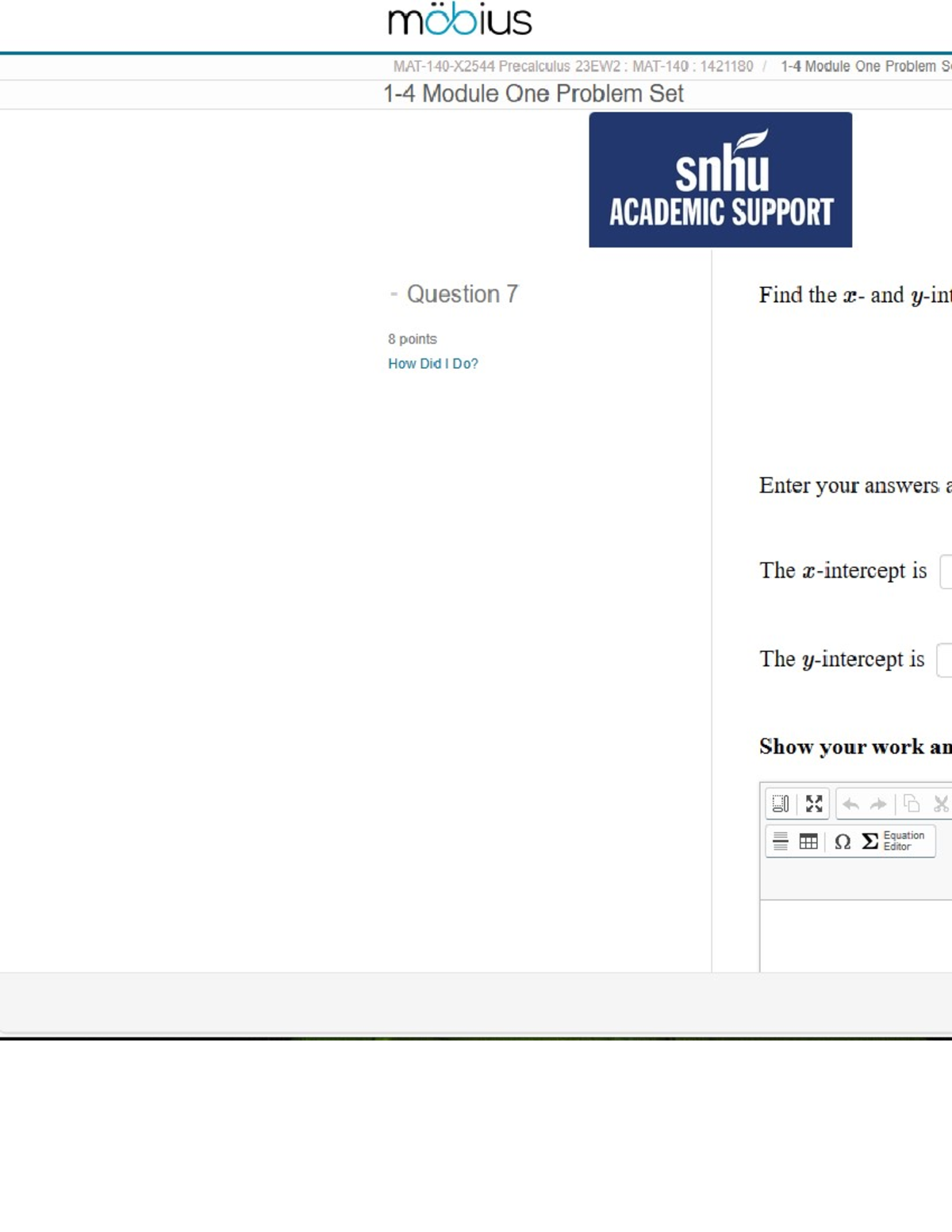 Mobius 1 - work - möbius Precalculus 23EW2 : : 1421180 Module One Problem Si Module One Problem ...
