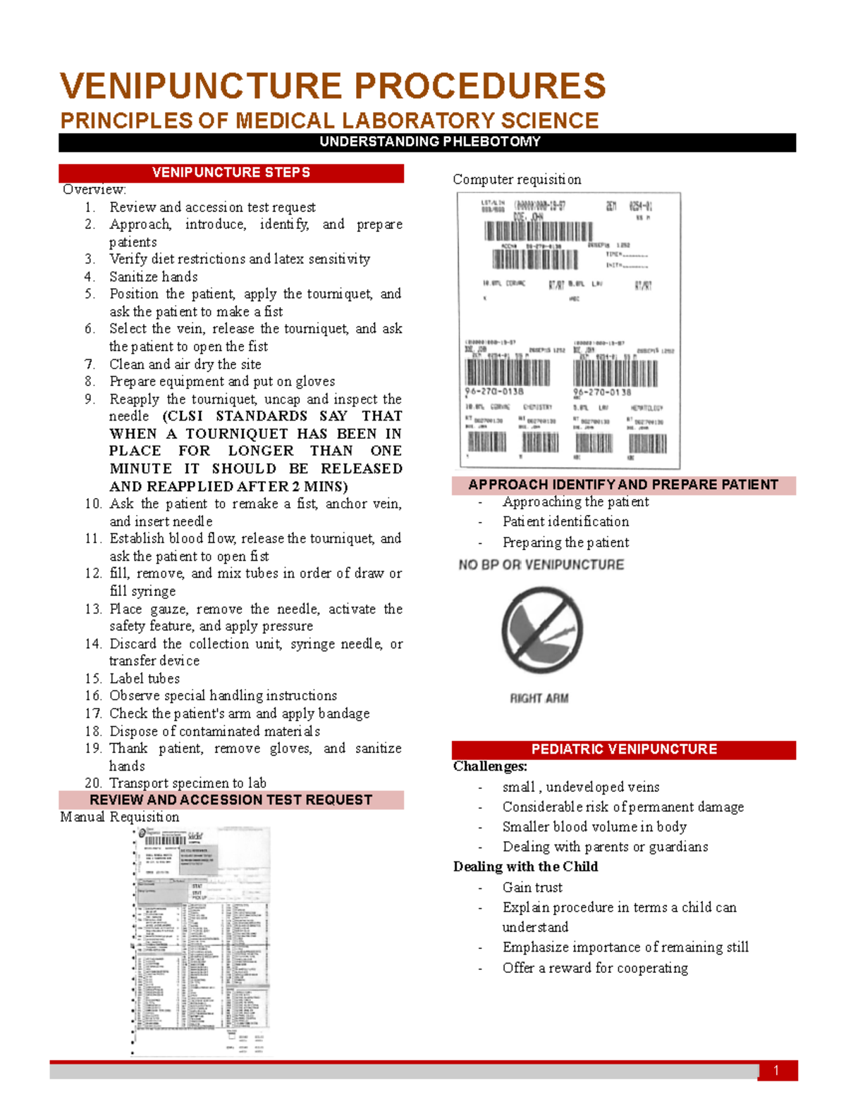 Venipuncture- Procedures.docx - VENIPUNCTURE PROCEDURES PRINCIPLES OF ...