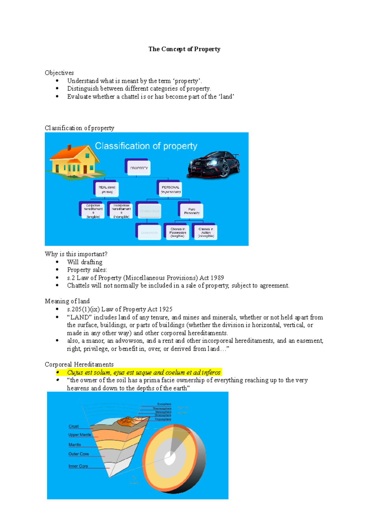 LL TERM ONE Lectures - The Concept of Property Objectives Understand ...
