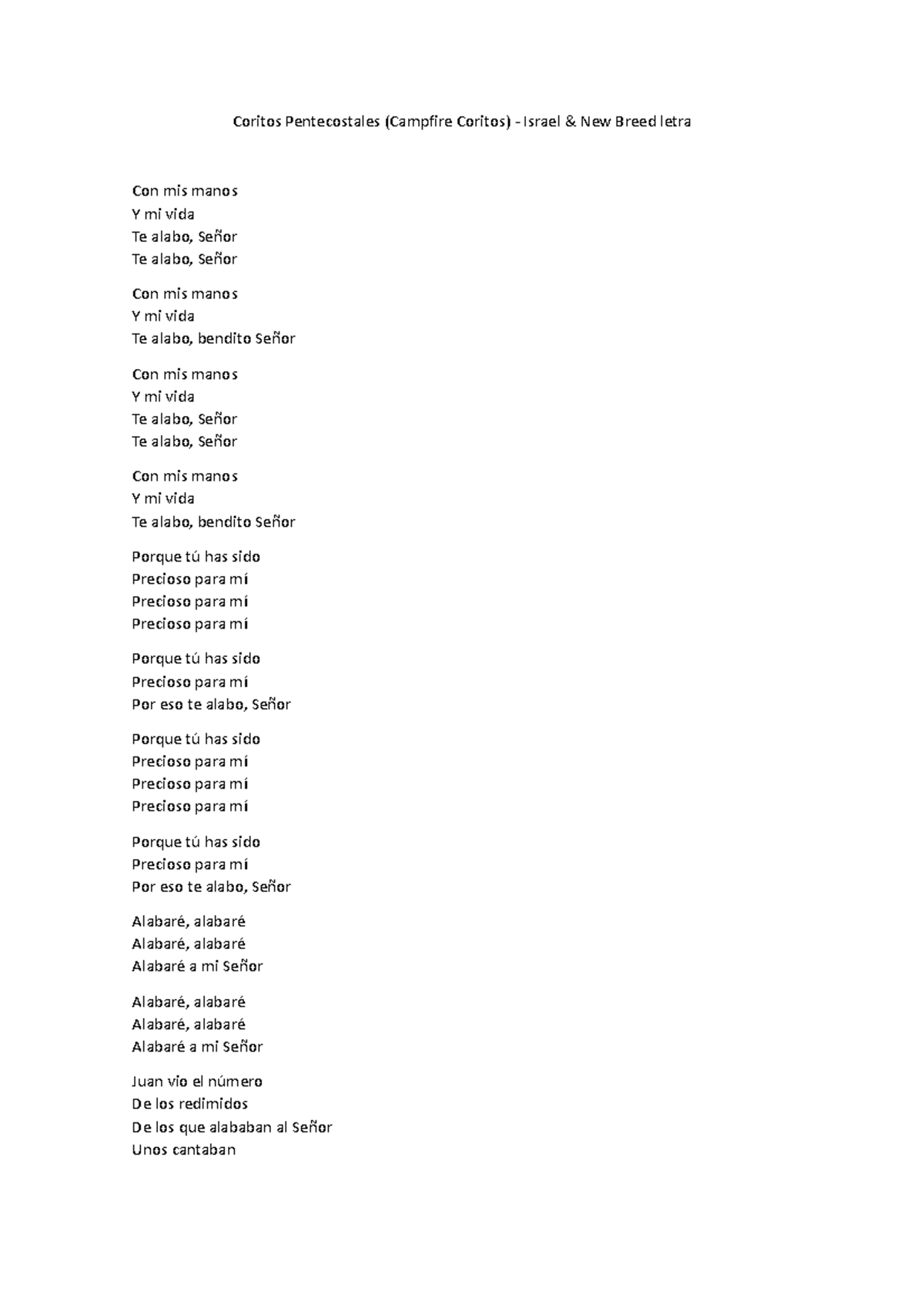 Coritos Pentecostales letra - Coritos Pentecostales (Campfire Coritos ...