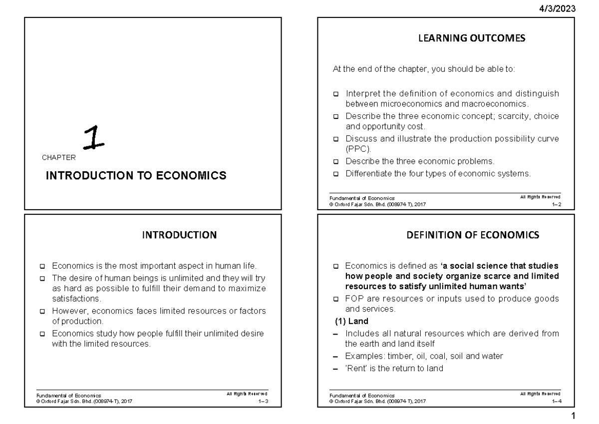 C1 - Intro - Nota - INTRODUCTION TO ECONOMICS ####### CHAPTER 1 ...