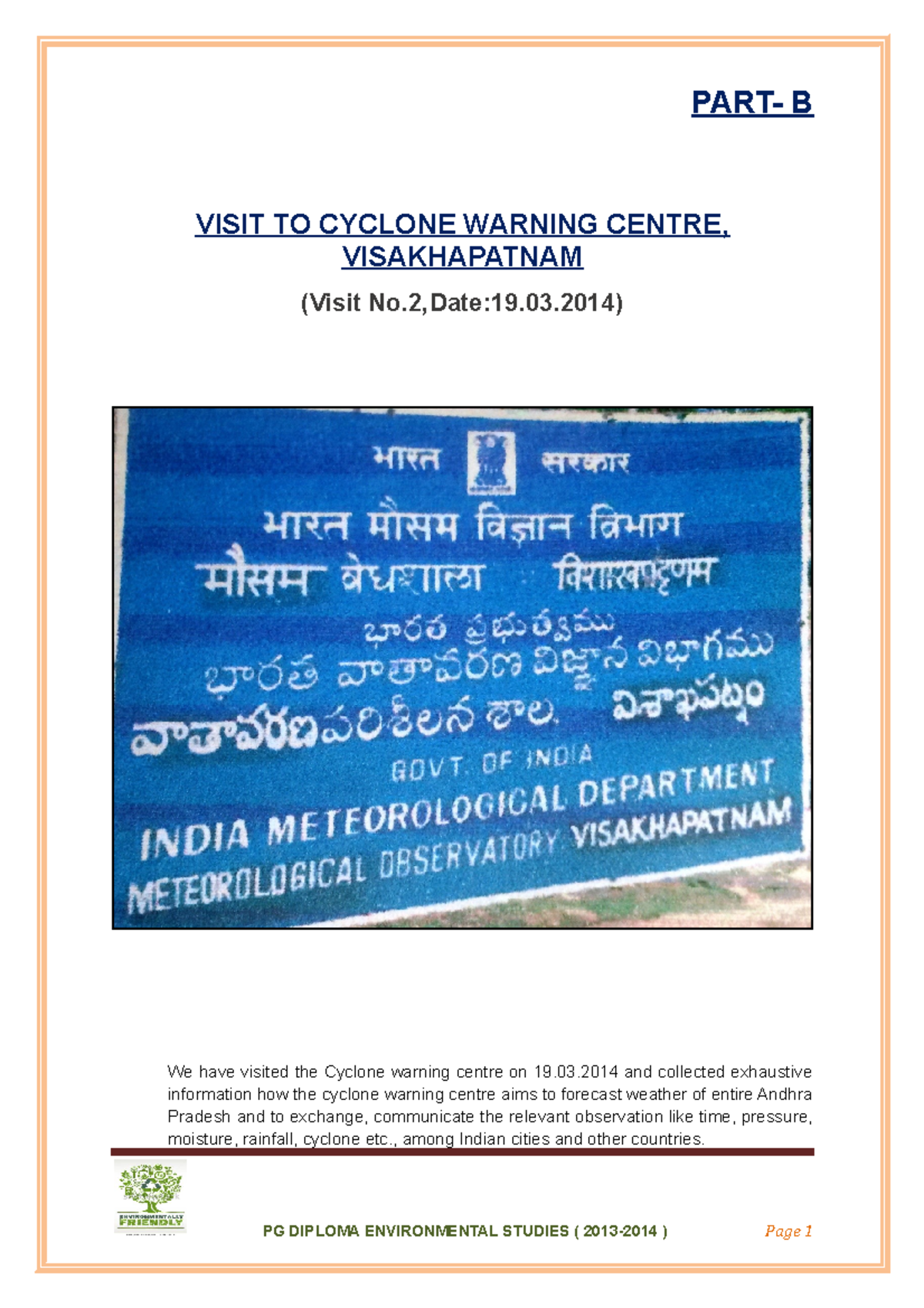 Cyclone - material - PART- B VISIT TO CYCLONE WARNING CENTRE ...