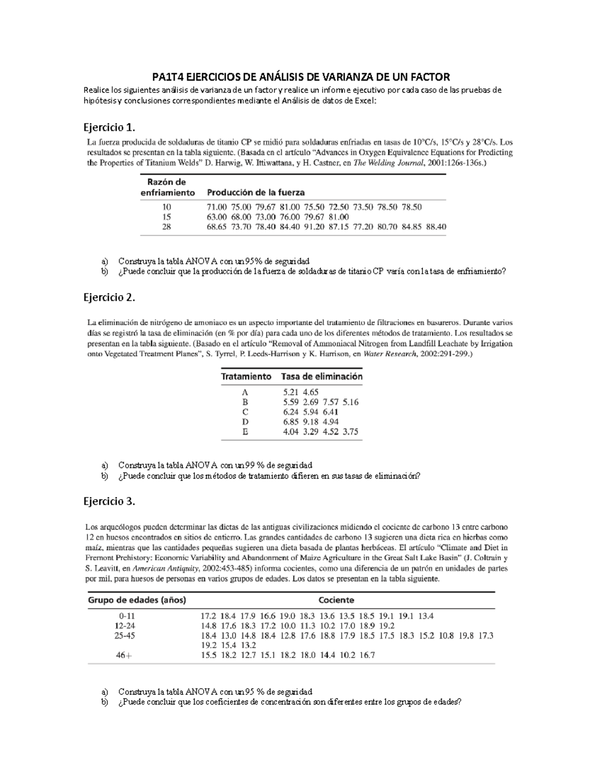 PA1T4 Ejercicios DE ANÁ Lisis DE Varianza DE UN Factor - PA1T4 EJERCICIOS DE ANÁLISIS DE ...