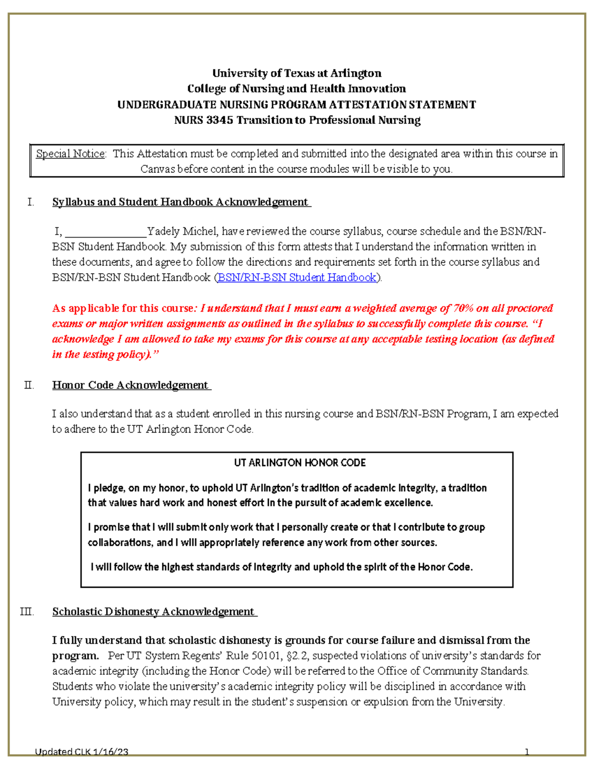 Attestation Statement 2023 - University of Texas at Arlington College ...