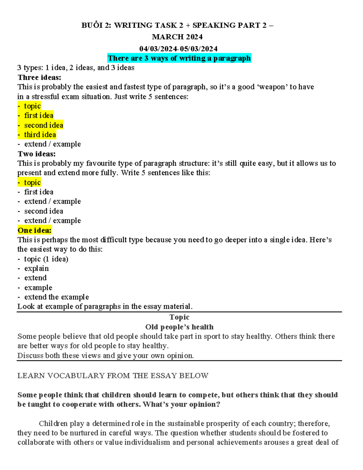 BUỔI 2- Writing TASK 2 - Speaking PART 2 - THÁNG 03 - BUỔI 2 : WRITING ...