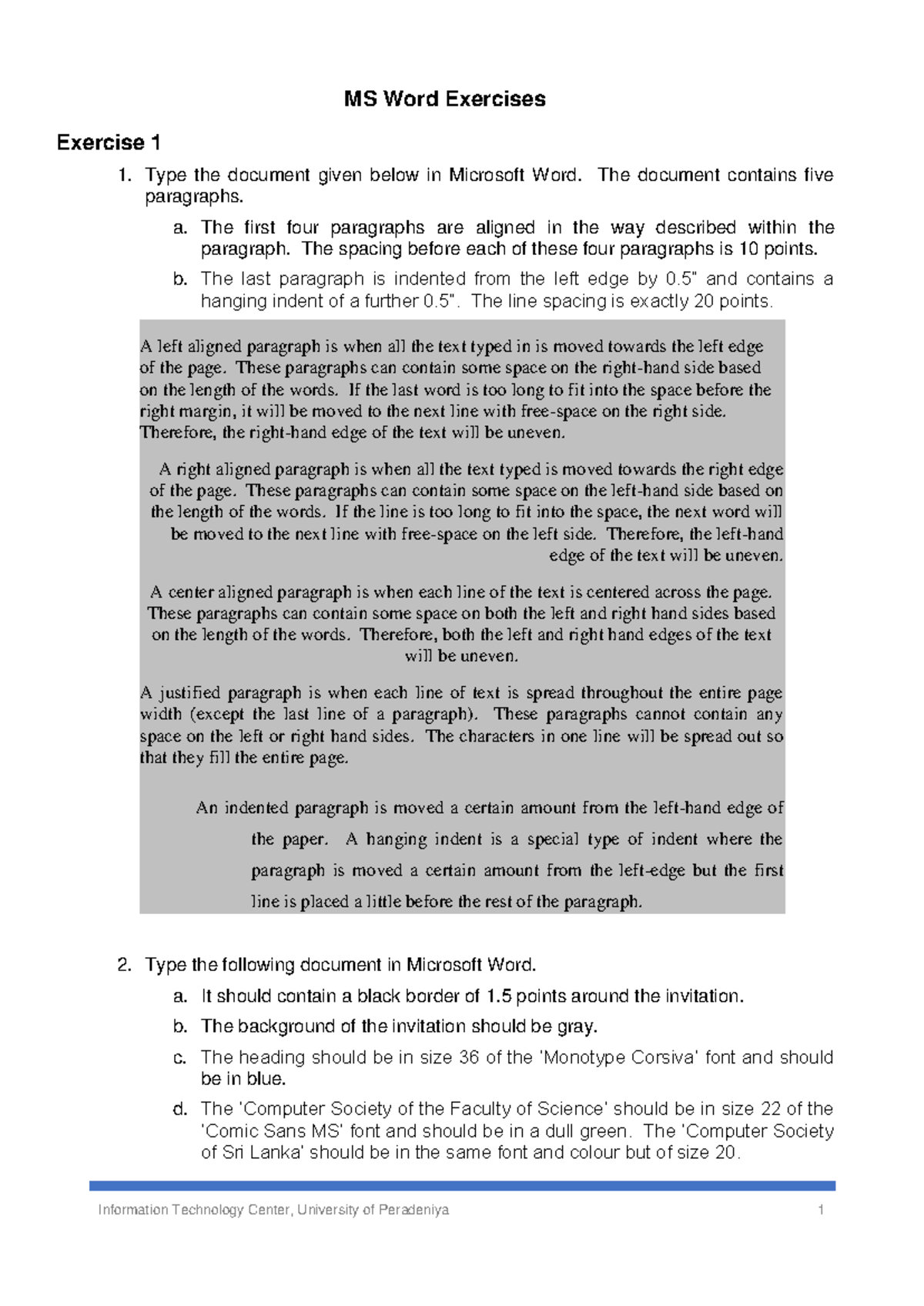 MS Word Exercises 1 - i need to have a notes - MS Word Exercises ...