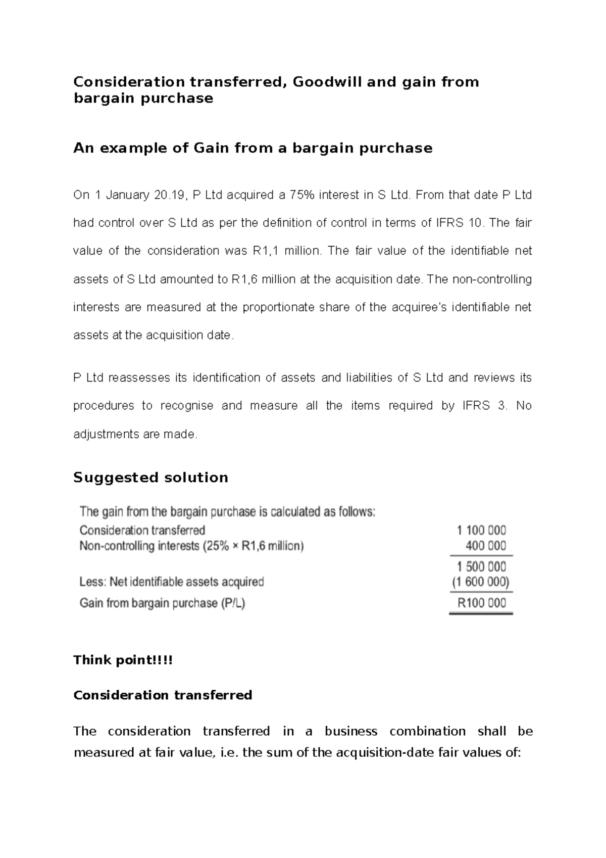 Week 10; Consideration transferred - Consideration transferred ...