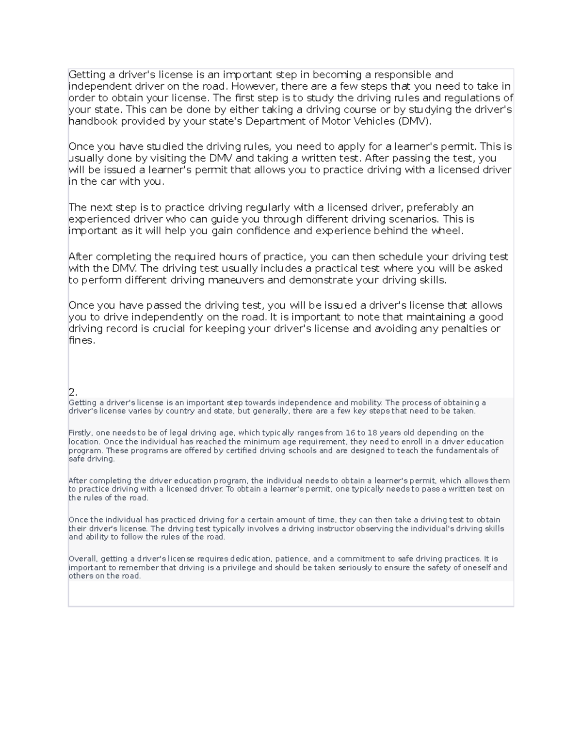 Write about what you need to do to get a driver license - Getting a ...