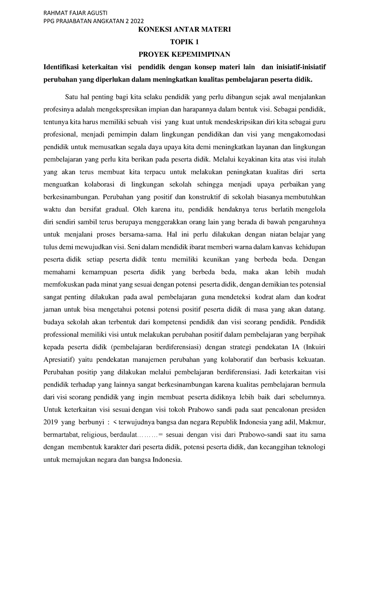 T1 - Konesksi Antar Materi- Proyek Kepemimpinan I - RAHMAT FAJAR AGUSTI ...