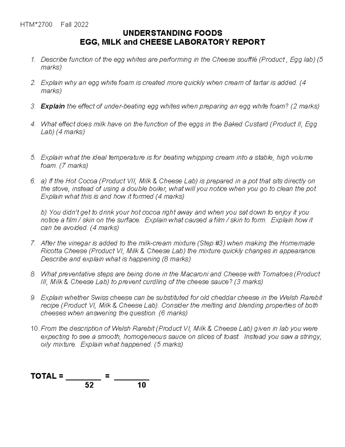 F22 Egg, Milk & Cheese Lab Report - HTM*2700 Fall 2022 UNDERSTANDING ...