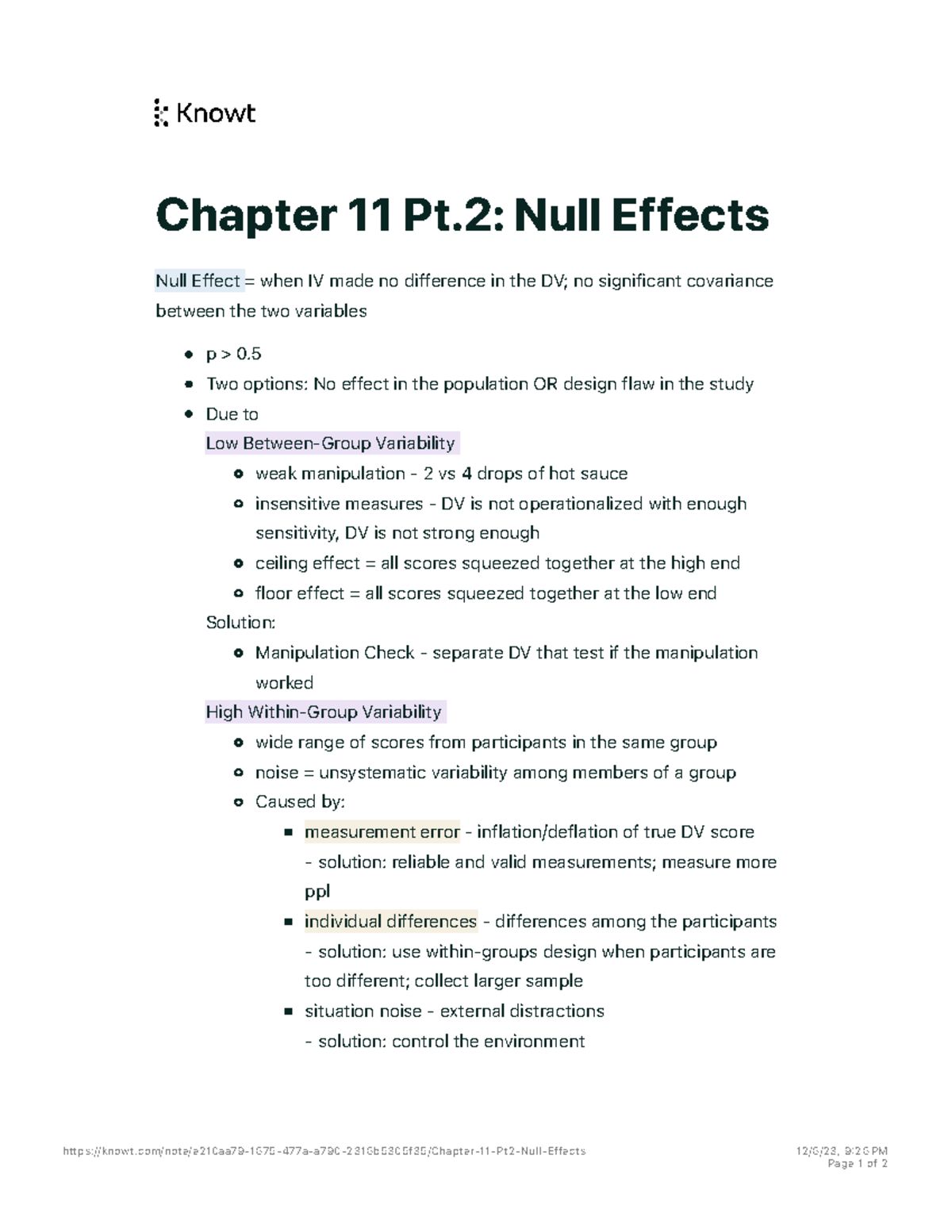 Chapter 11 Pt.2- Null Effects Notes - Chapter 11 Pt: Null Effects Null ...