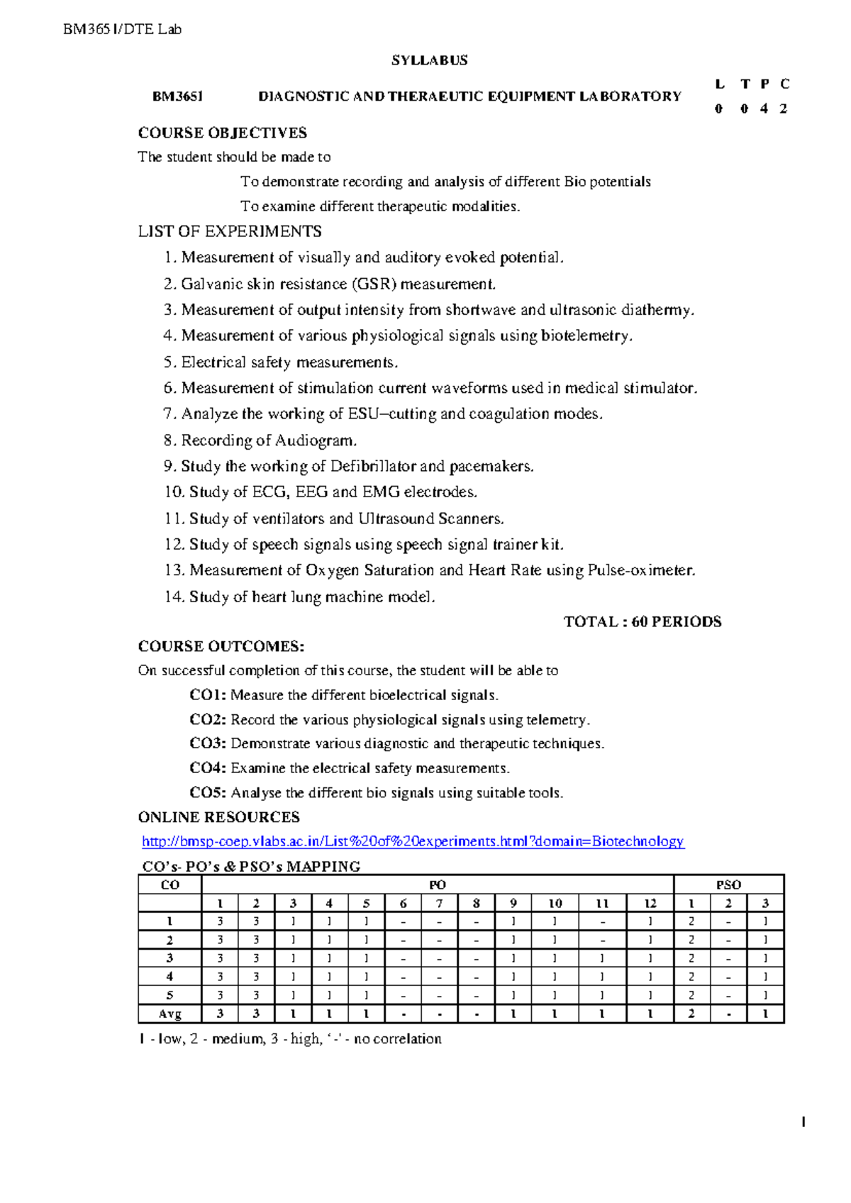 DTE LAB updated-1 - Lab manual of dte - SYLLABUS BM3651 DIAGNOSTIC AND THERAEUTIC EQUIPMENT ...