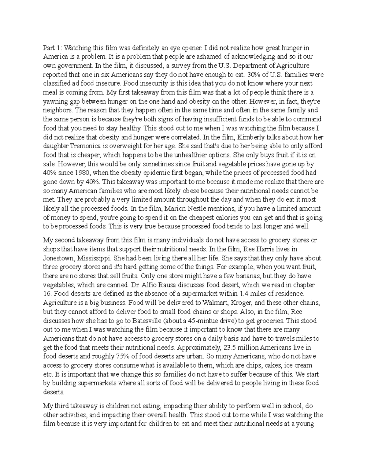 A Place at the Table Discussion - Part 1: Watching this film was ...