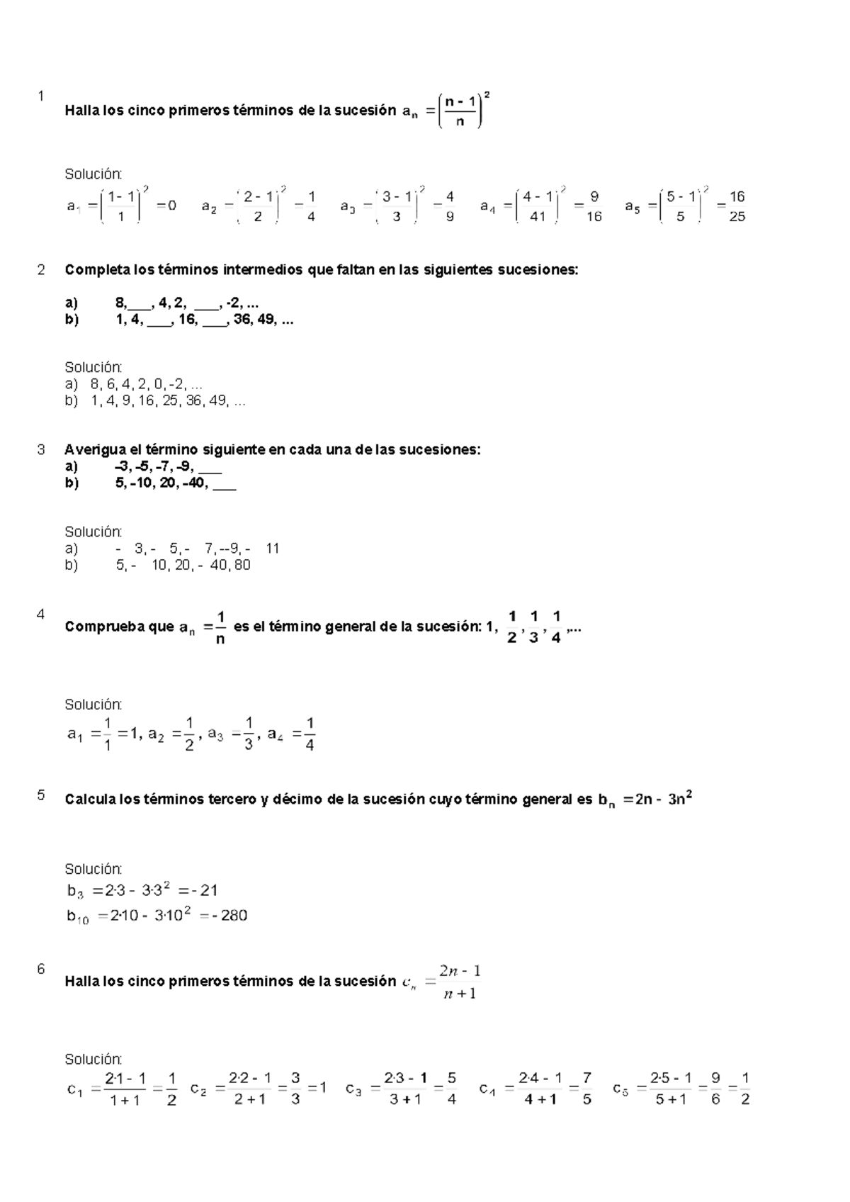 Ejercicios-sucesiones-3c2ba - 1 Halla los cinco primeros términos de la ...