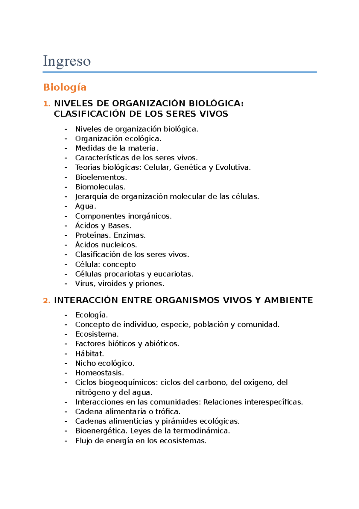 Temas de biologia, fisica y quimica para el ingreso a medicina ...
