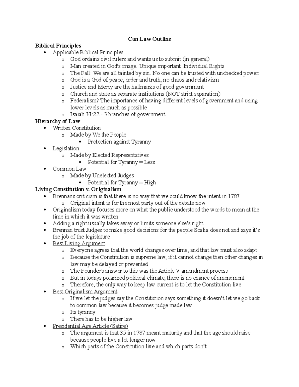 Con Law Notes through assignment 21 - Con Law Outline Biblical ...