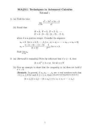 Tutorial 5 - MA2311 Techniques in Advanced Calculus Tutorial 5 Find the ...