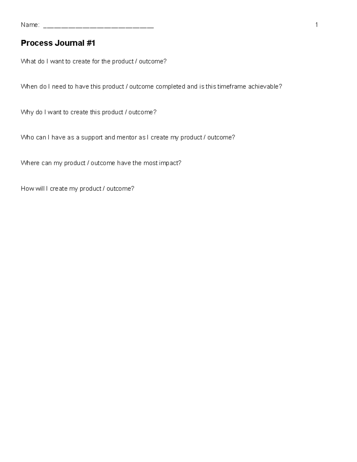 Process Journal Template - Process Journal What do I want to create for ...